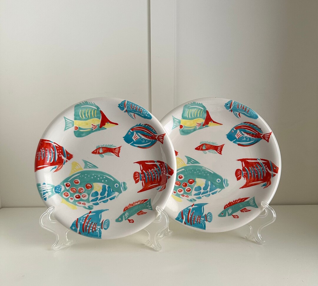 Vintage-inspired Coastal Fish Salad Plates: Tropical Beach Dining Decor ...