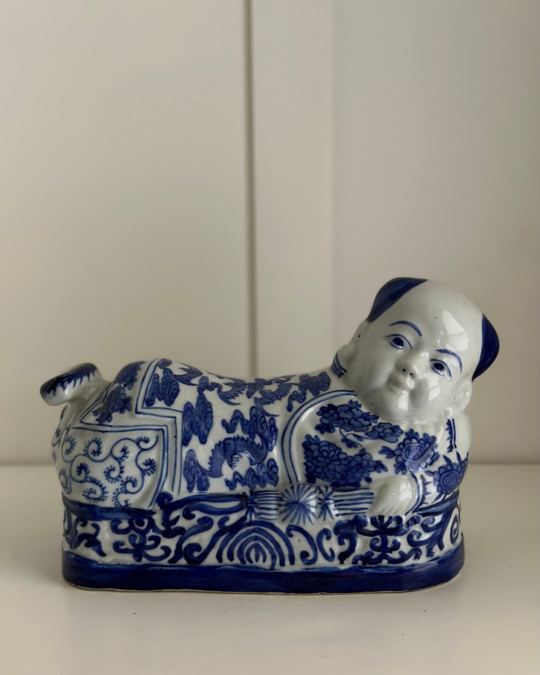 Antique Hand-painted Chinese Ceramic Pillow: Chinoiserie Porcelain Boy ...