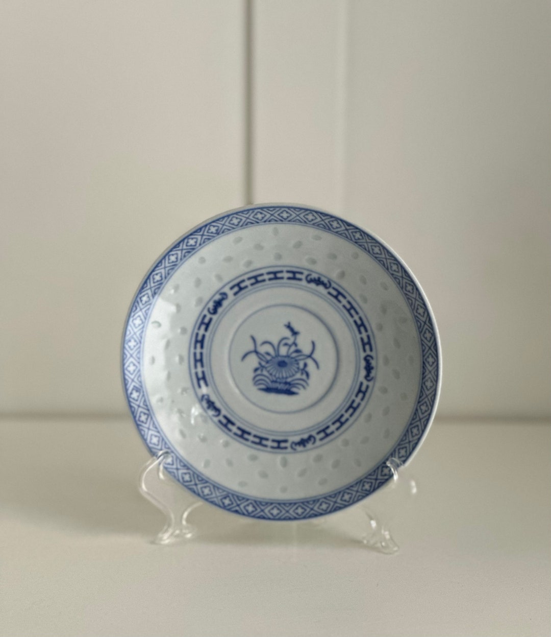 Rice Flower by Tienshan Porcelain Saucers, Rice Grain Pattern W/ Blue ...