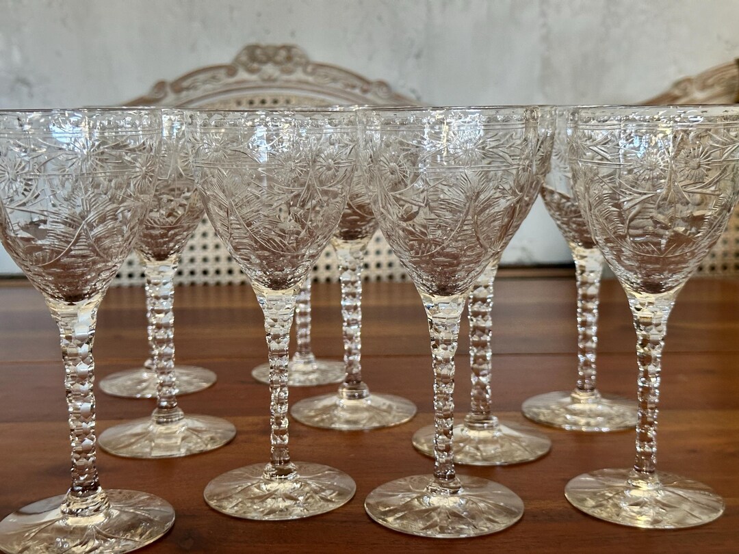 Vintage Fostoria Etched Floral Crystal Goblets Set: Elegant Barware for ...