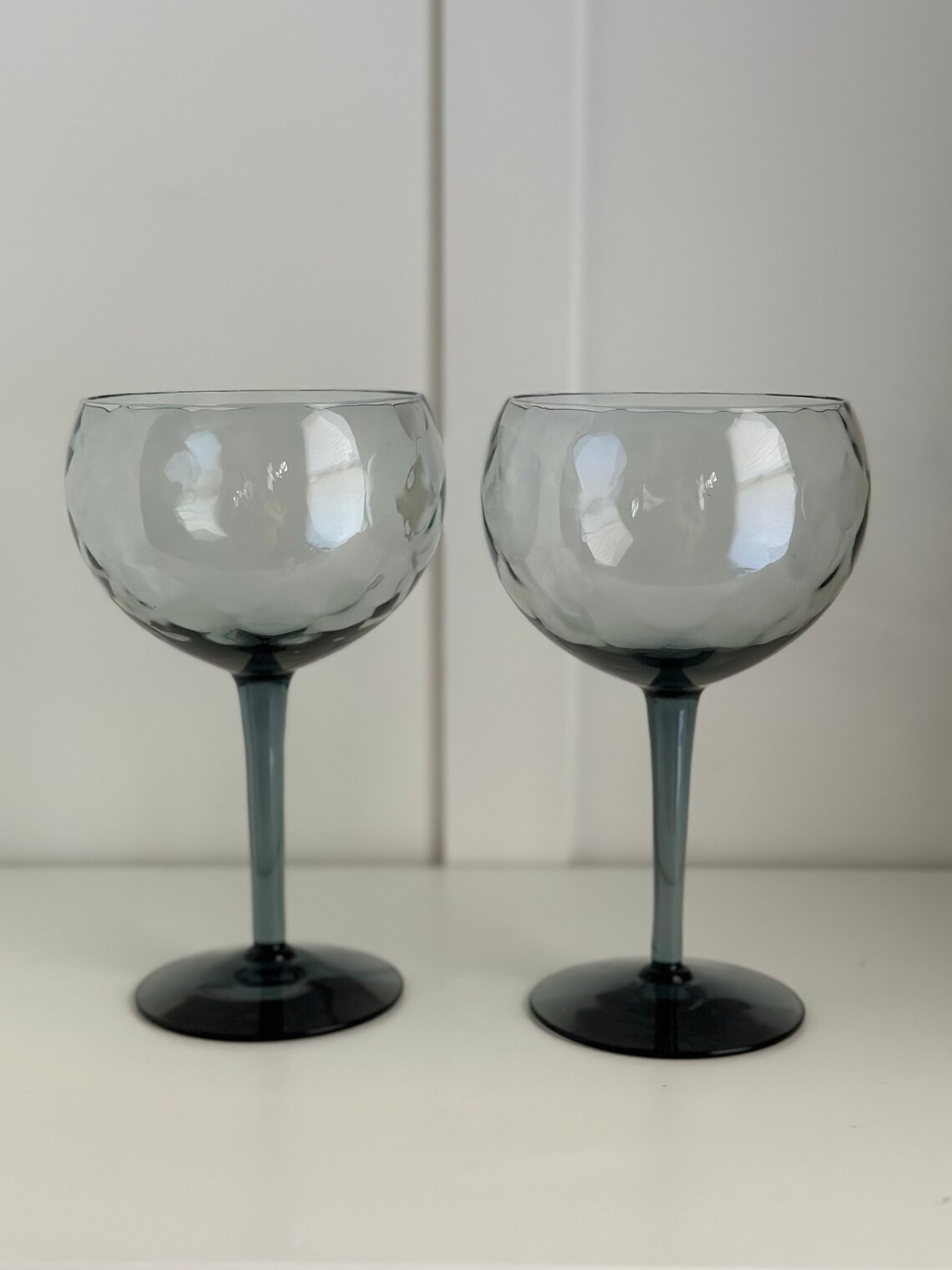 West Virginia Glass Smoked Coupe Glasses Set of 7 Hammered Optic ...