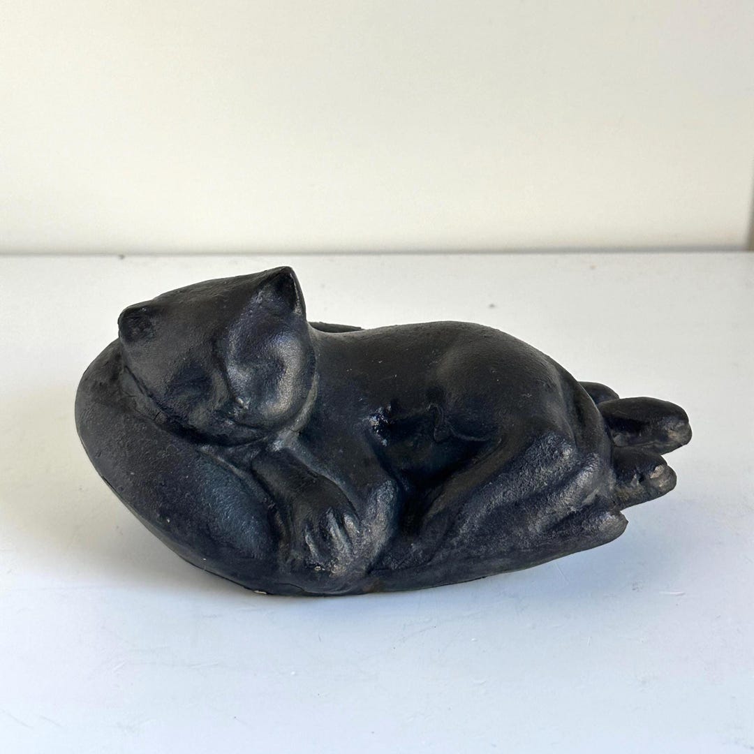 Adorable Bronze-tone Cast Iron Kitten Figurine - Cuddly Cat in Hand ...
