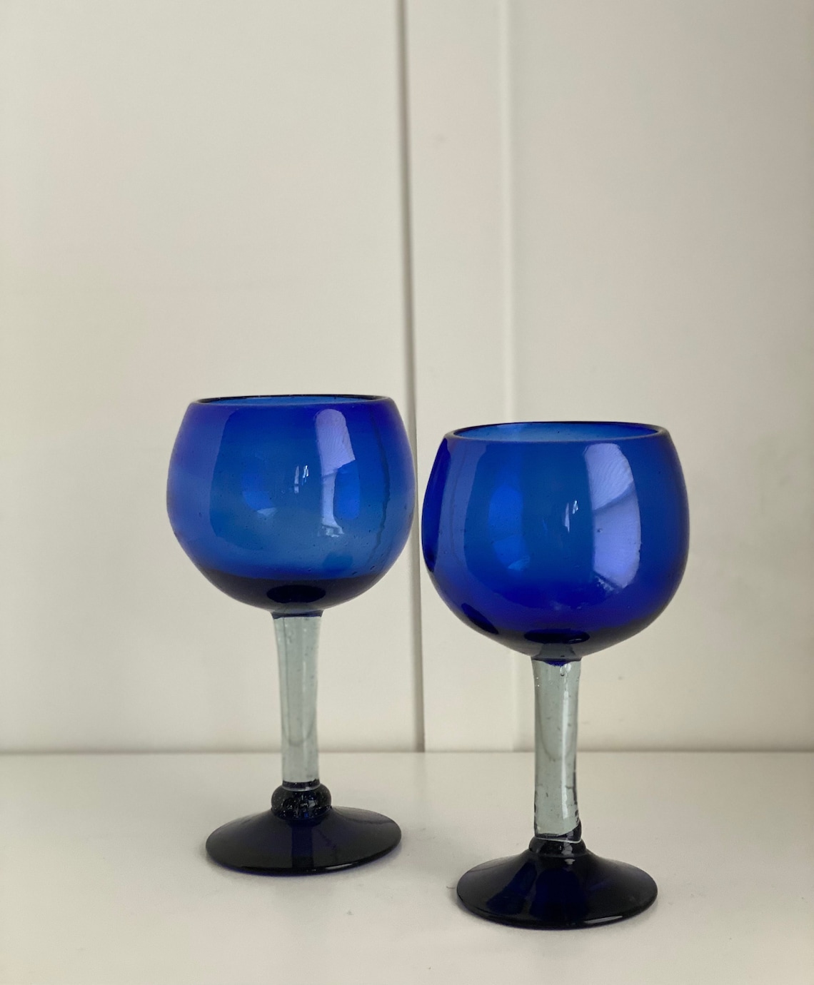Elegant Artisan Cobalt Blue Hand-blown Glass Wine Goblets - Mexican ...