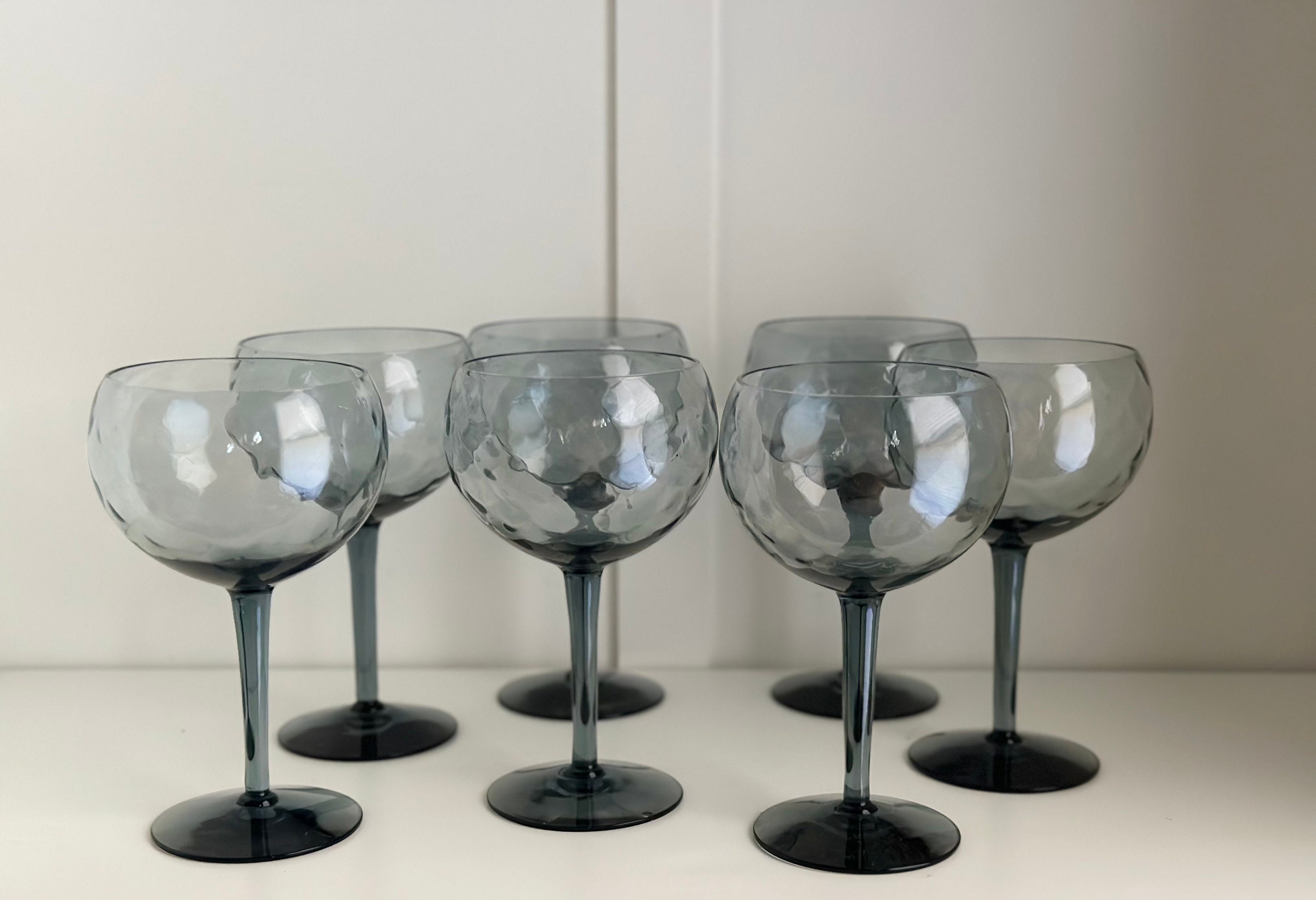 West Virginia Glass Smoked Coupe Glasses Set of 7 Hammered Optic ...