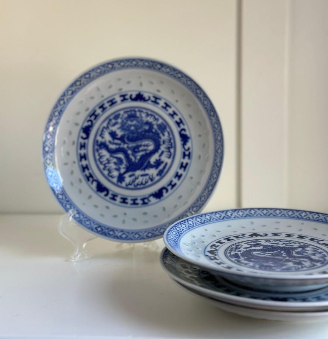 Vintage Wanyu Dragon Rice Grain Porcelain Plates - Set of 4 - Etsy