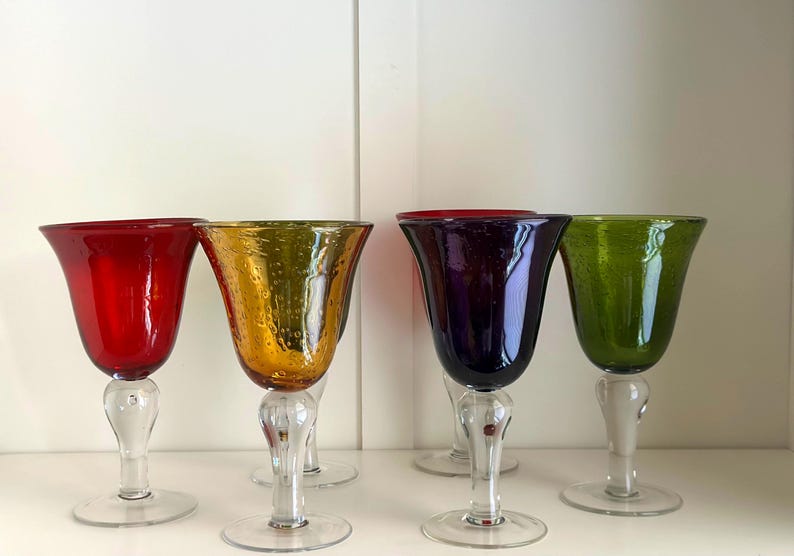 Artland Iris Hand Blown Bubbled Glass Water Goblet - Unique Seeded ...