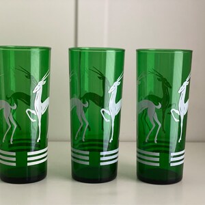Hazel Atlas White Gazelle Green Collin Glasses Set of 6 MCM Gazelle ...