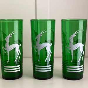 Hazel Atlas White Gazelle Green Collin Glasses Set of 6 MCM Gazelle ...
