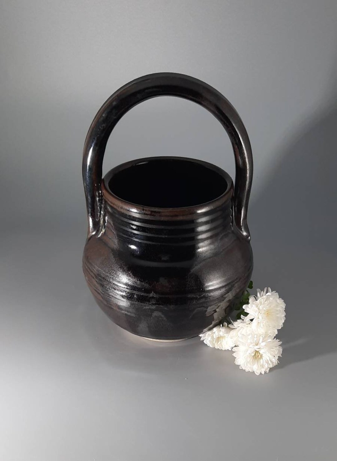 Handcrafted Pottery Flower Basket/vase, Wheelthrown Ceramic Pot W ...