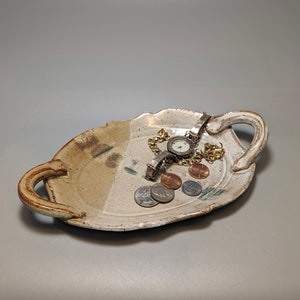 Handcrafted, 2 Handle Ceramic Tray. Gloss Ivory and Tan Glaze. Candy ...