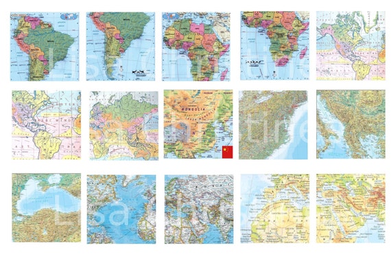 World Atlas Digital Collage Instant Download 1 inch 1.5 | Etsy
