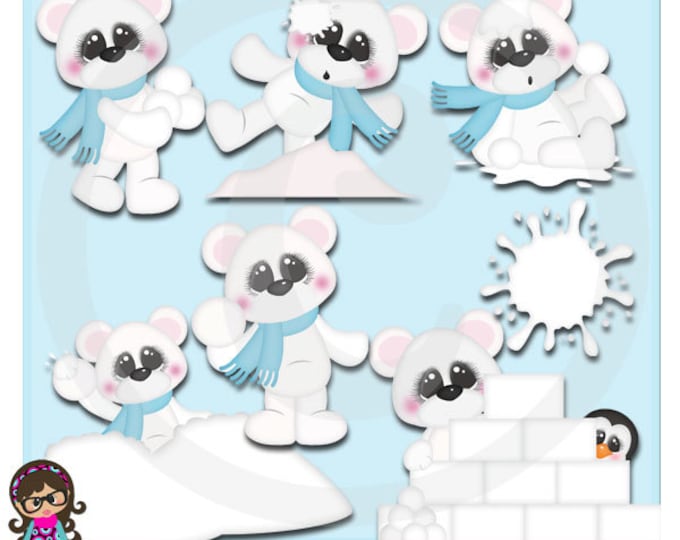 Snowball Fight Polar Bear Clip Art Clipart Graphics Commercial Use - Etsy