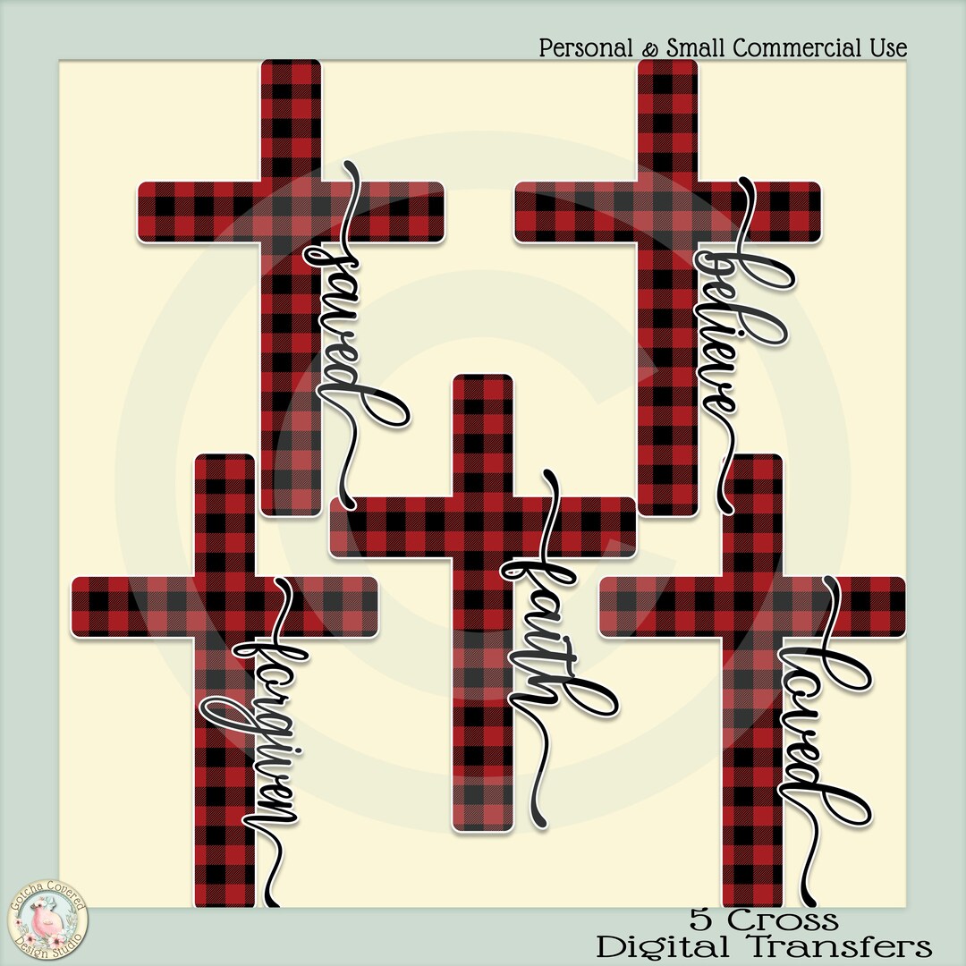 5 Red Buffalo Plaid Crosses Digital Transfer PNG - Etsy