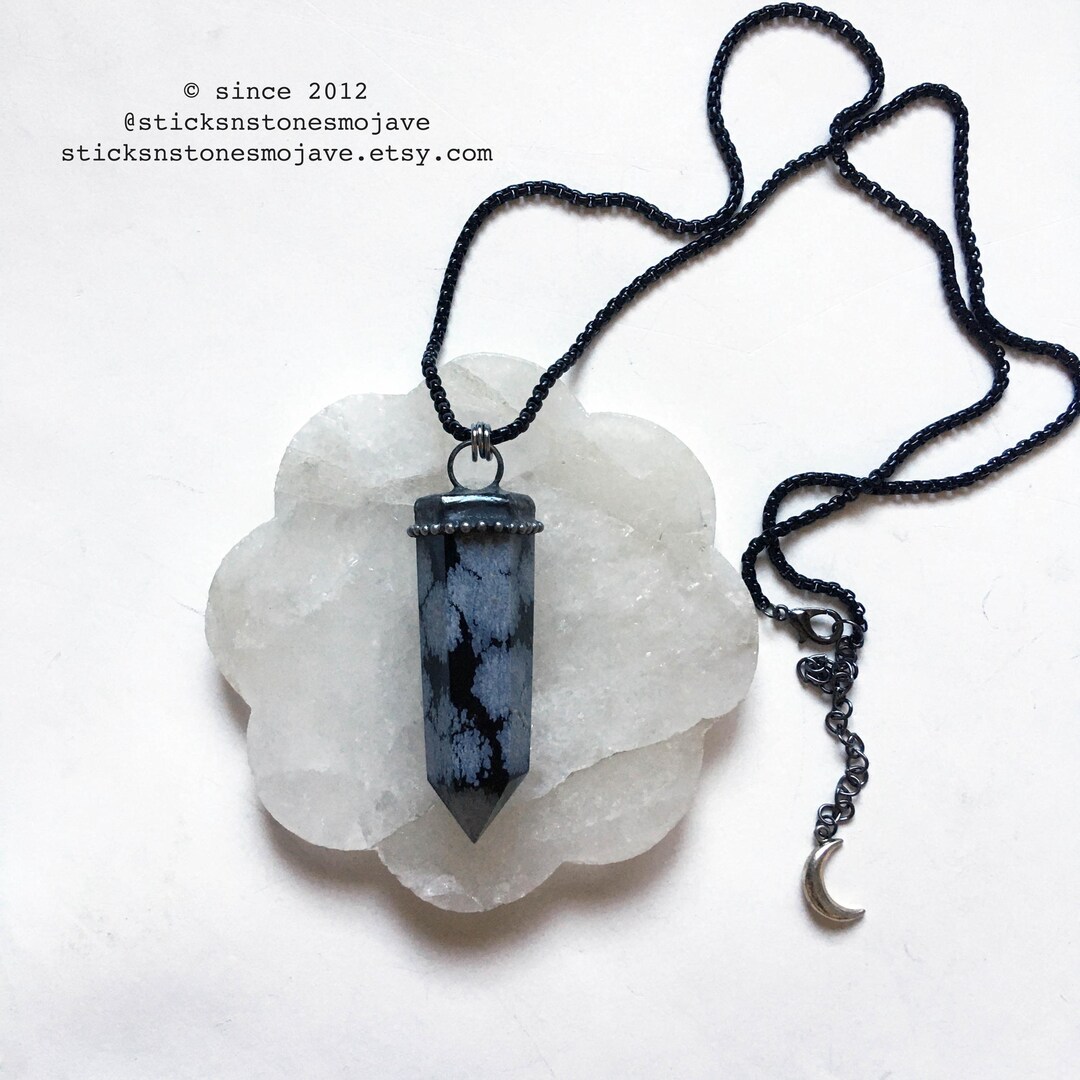 Snowflake Obsidian Point Large Crystal Tower Necklace // Obsidian Tower ...