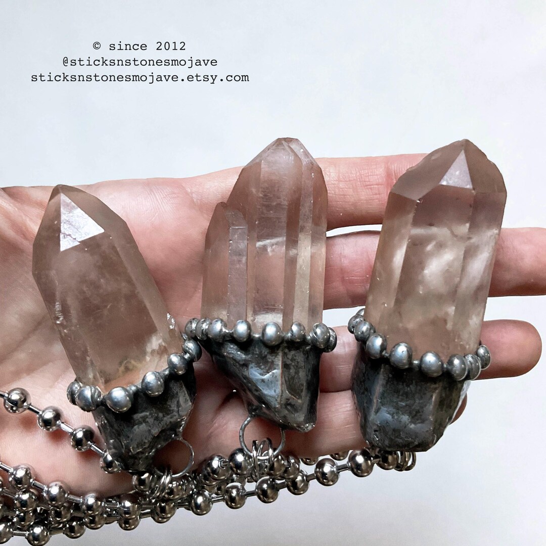 Chunky Peach Quartz Raw Crystal Point on Chunky Ball Chain Necklace - Etsy