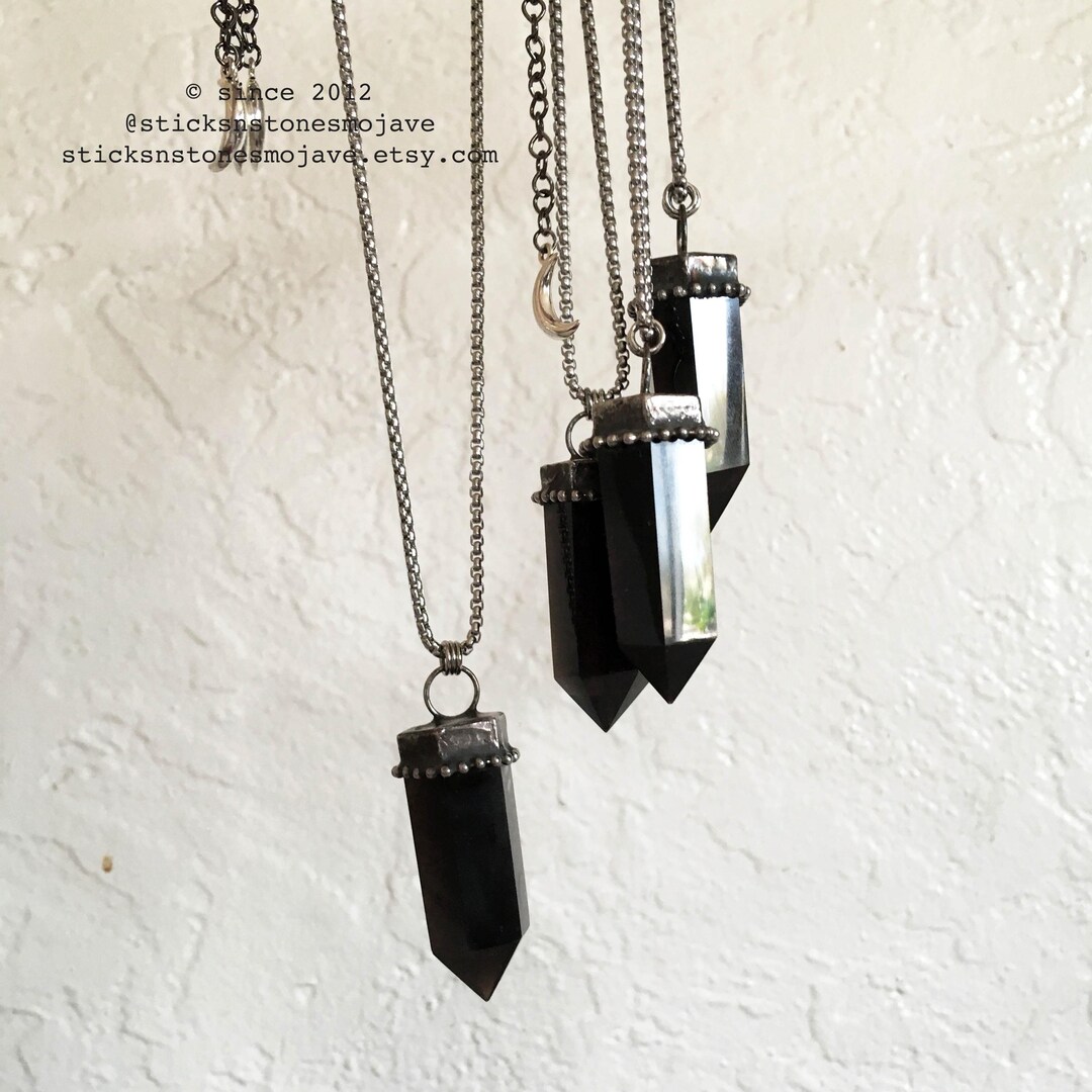 Black Obsidian Point Small Crystal Tower Necklace // Black Crystal ...