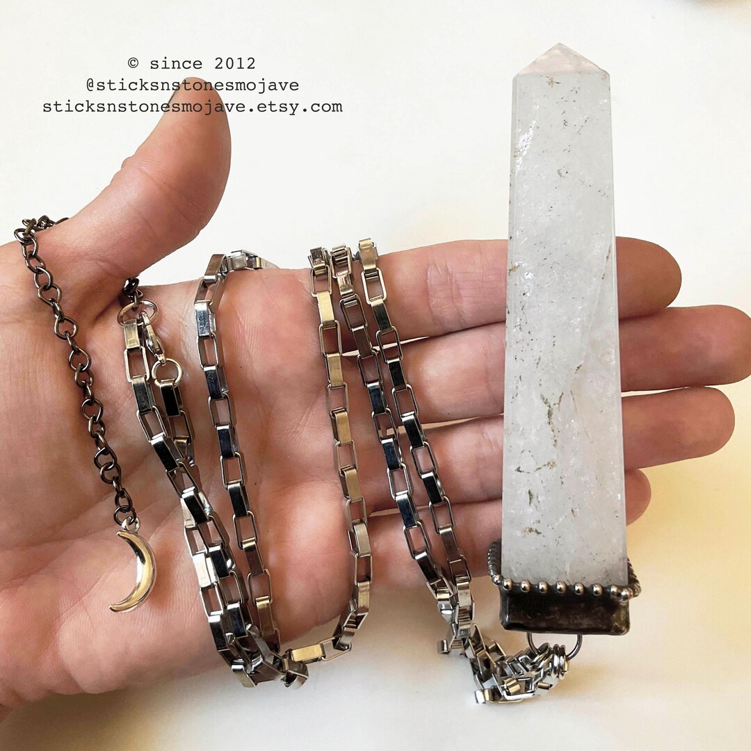 Massive White Quartz Polished Pendulum Point Crystal Tower Necklace ...