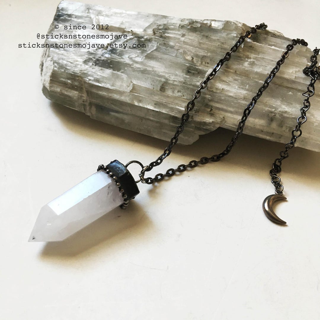 White Quartz Point Small Crystal Tower Necklace // White Crystal ...
