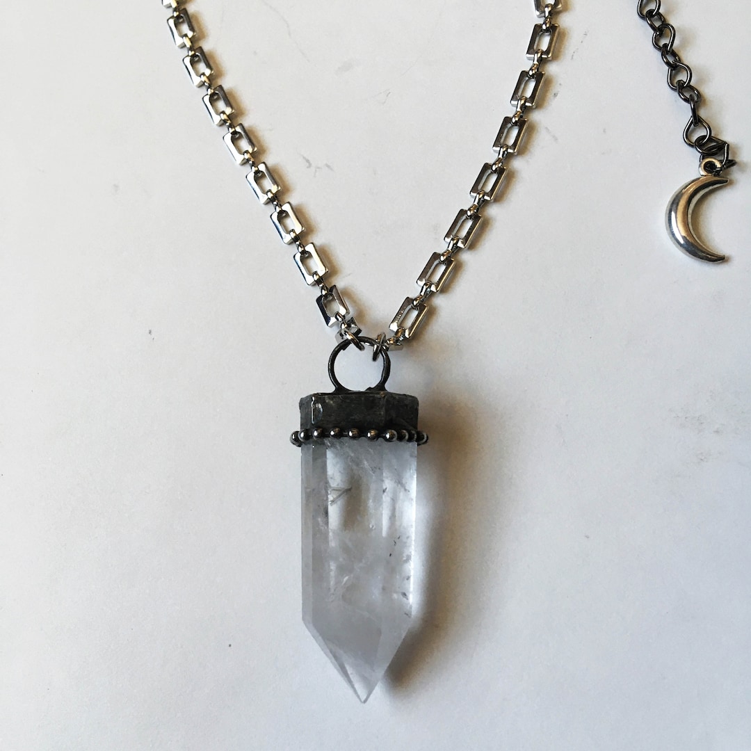 Small Quartz on Chunky Silver Square Chain Necklace // Clear White ...