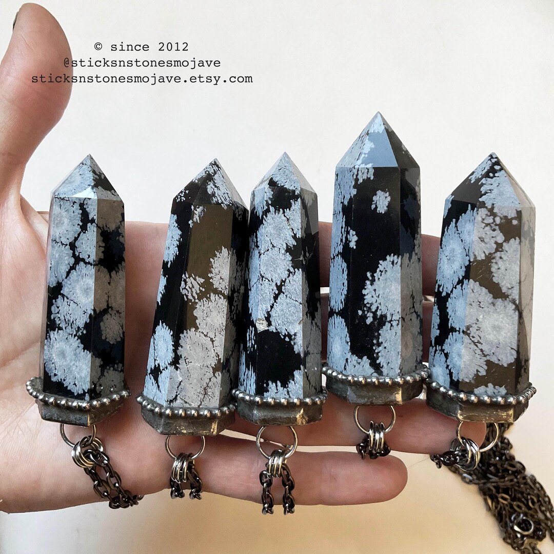 Large Snowflake Obsidian Point Large Crystal Tower Necklace // Obsidian ...