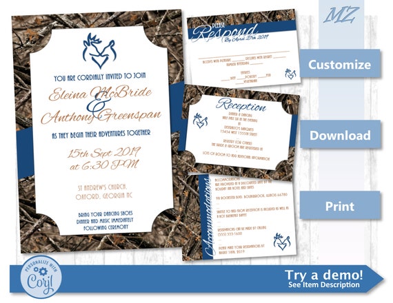 Camo Wedding Invitation Kits