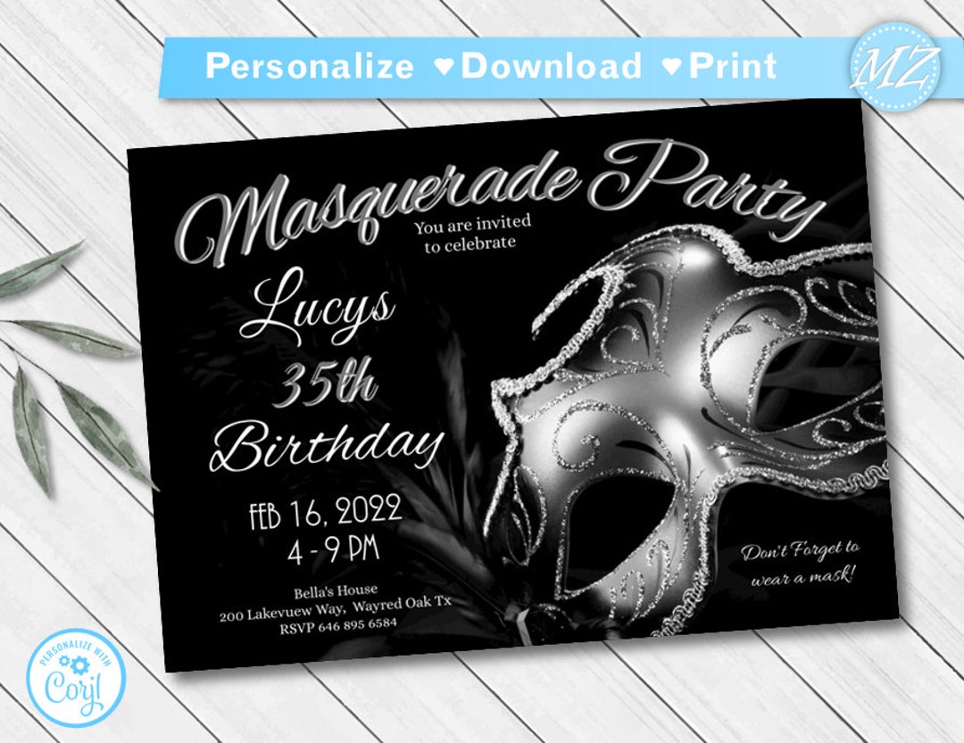 Masquerade Invitation Mask Invite Birthday Graduation Halloween Murder ...