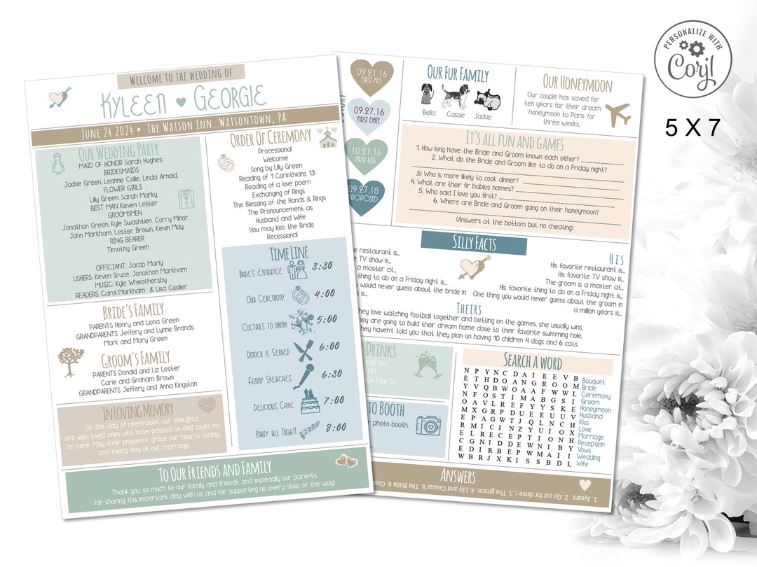 Fun Wedding Infographic Program Template Timeline (demo First) 5x7 ...