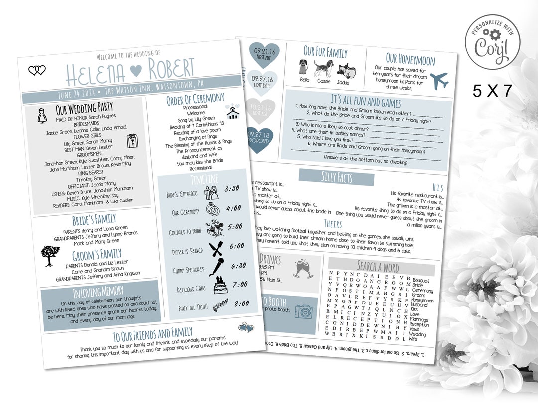 Wedding Program Template, Fun Infographic Timeline (demo First) 5x7 ...