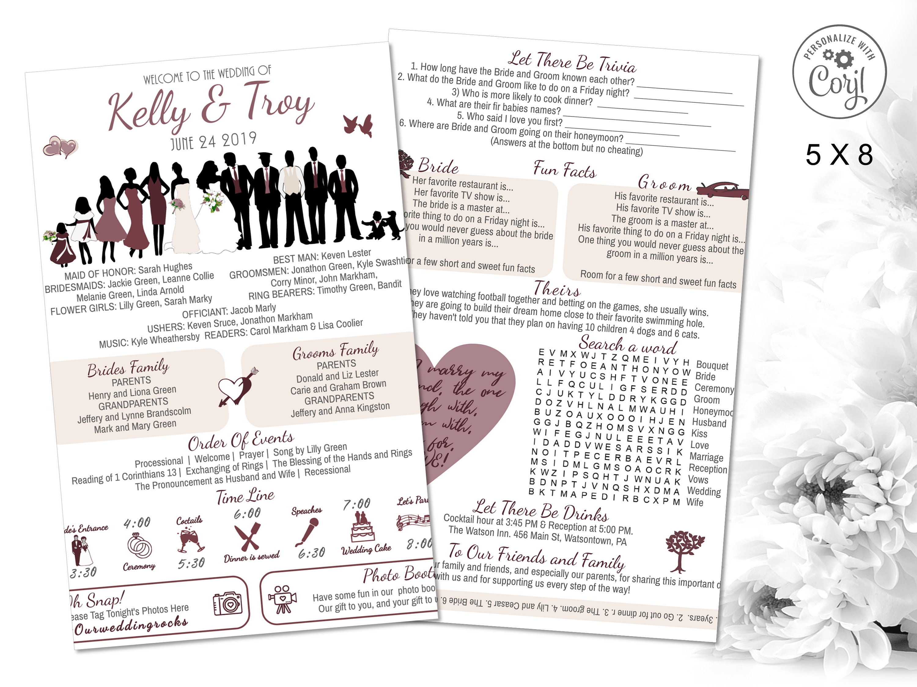 Fun Wedding Program Template Design Before You Buy DEMO Bridal Party ...