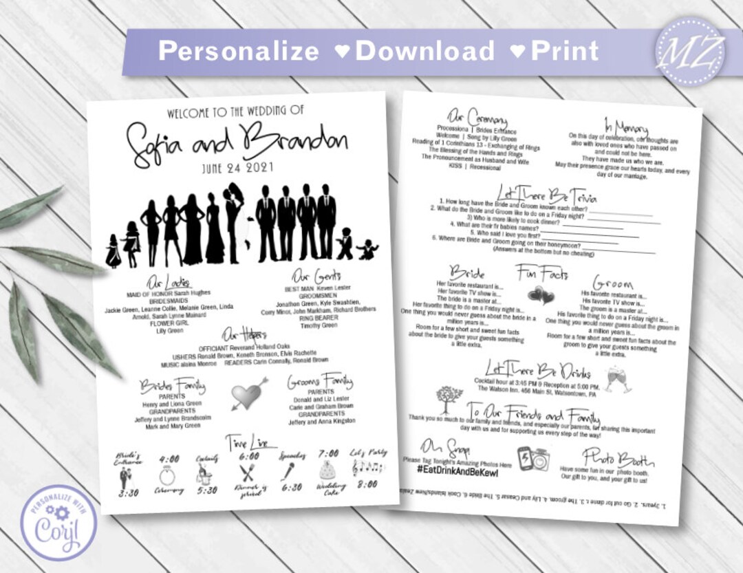 5x7 Wedding Program Template, Infographic Timeline, Editable Fonts ...