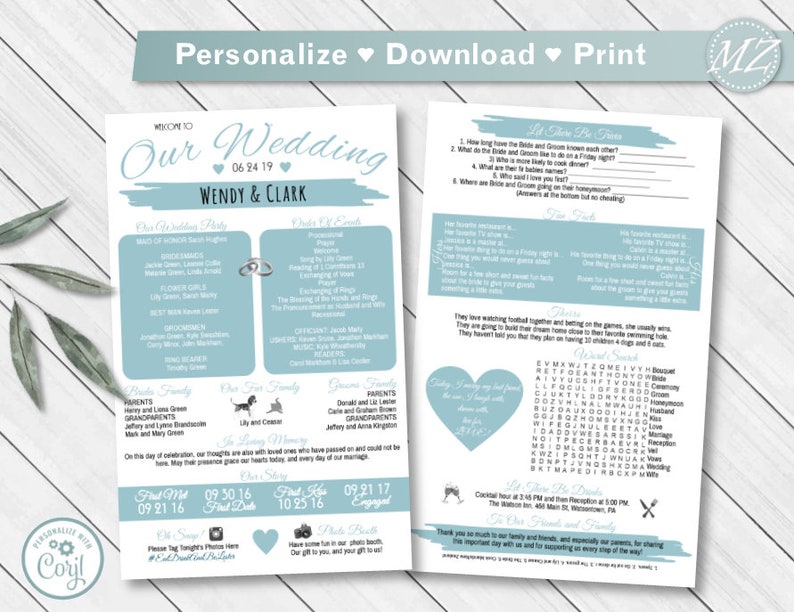 Fun Infographic Wedding Program Template, 5x8 2sides Wedding Programs ...