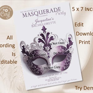 Masquerade Invitation, Birthday Mask Invite, Graduation, Anniversary ...