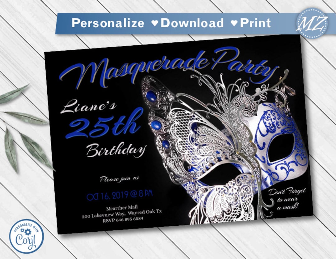 Masquerade Invitation Mask Invite Birthday Graduation Halloween Murder ...