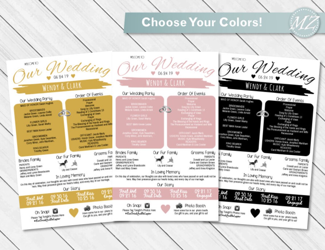 Fun Infographic Wedding Program Template, 5x8 2sides Wedding Programs ...
