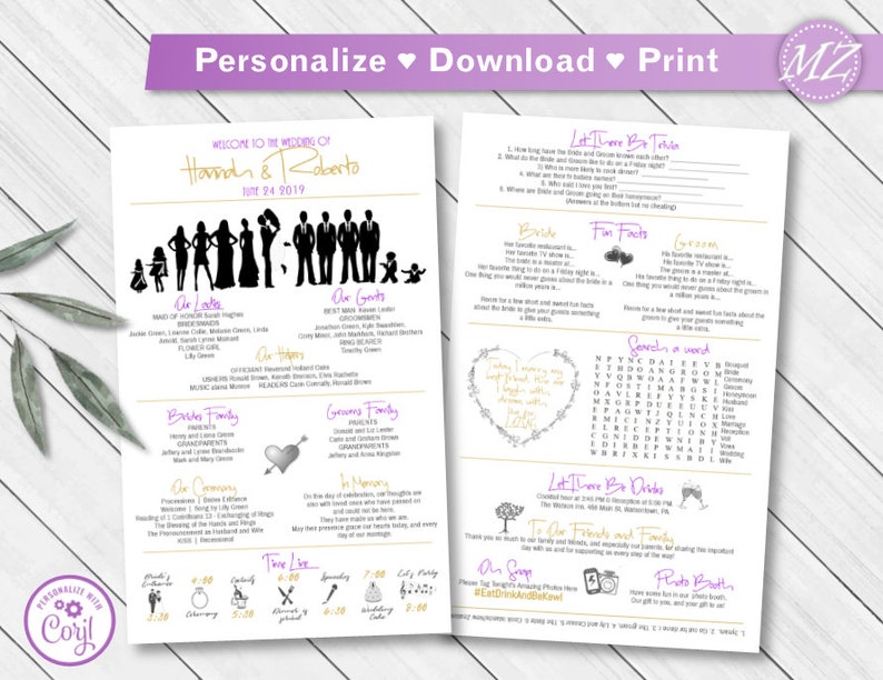 Wedding Program Template Infographic Timeline Program - Etsy
