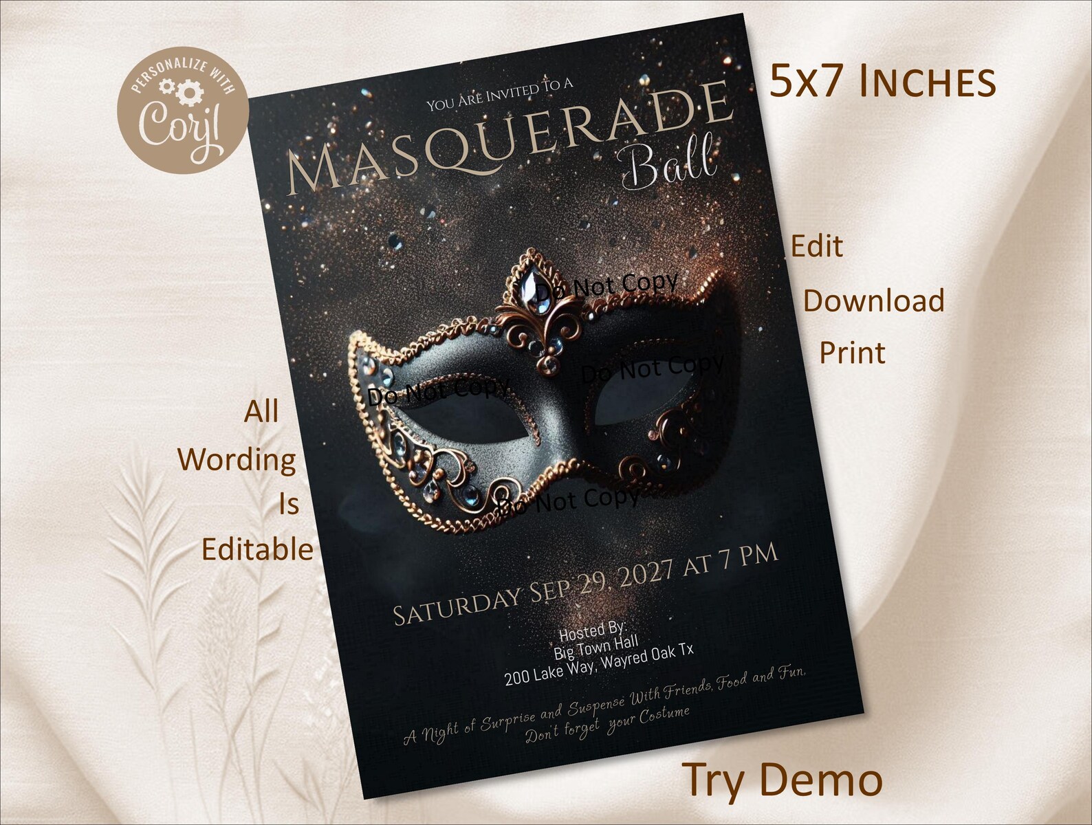 Masquerade Invitation, Birthday Party Mask Invite, Graduation Ball ...