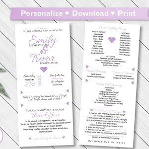 Customizable Wedding Program 4x9 2 Sides Simple Elegant | Etsy
