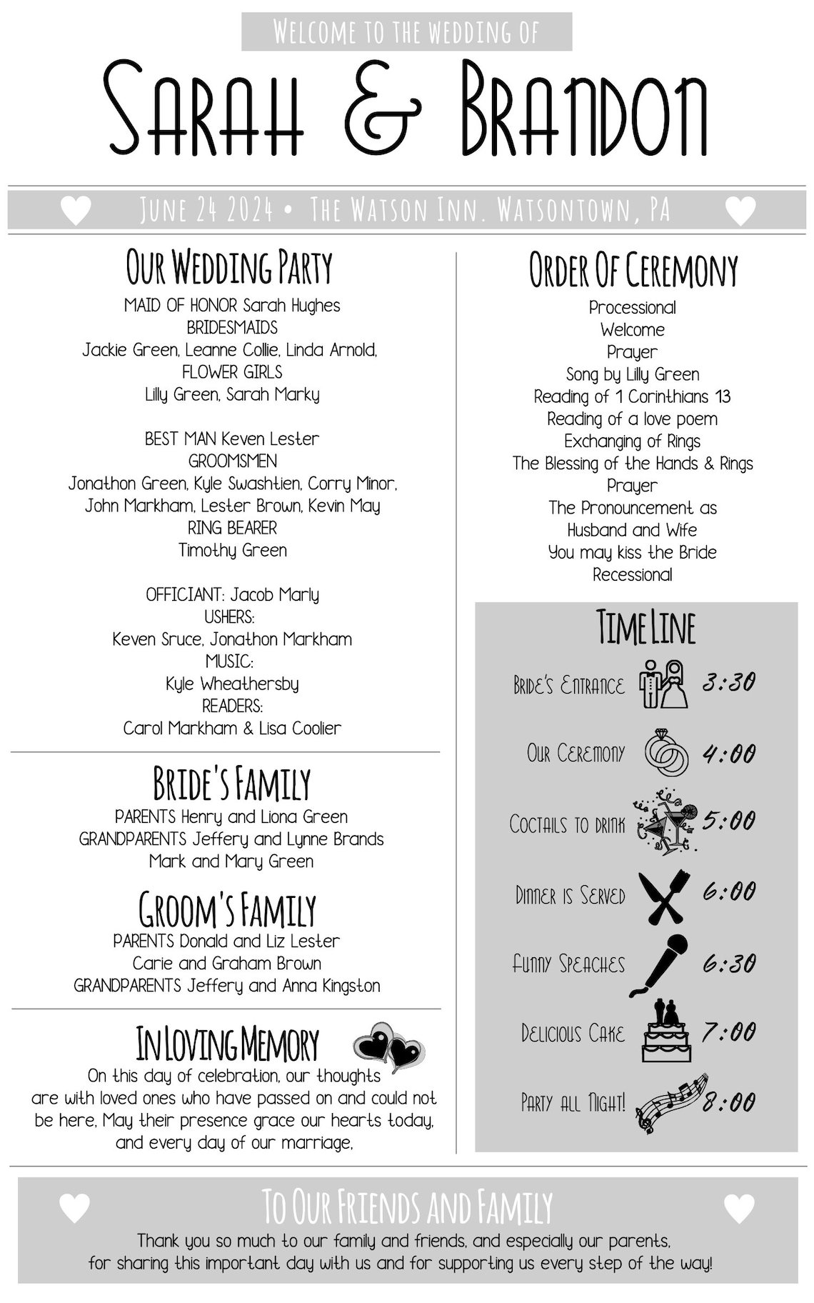 Printable Wedding Program Template Infographic Timeline demo - Etsy