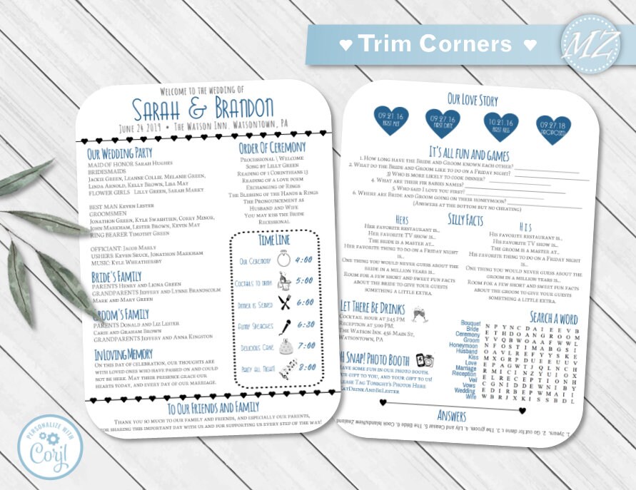 Infographic Wedding Program Template Editable Timeline Our - Etsy