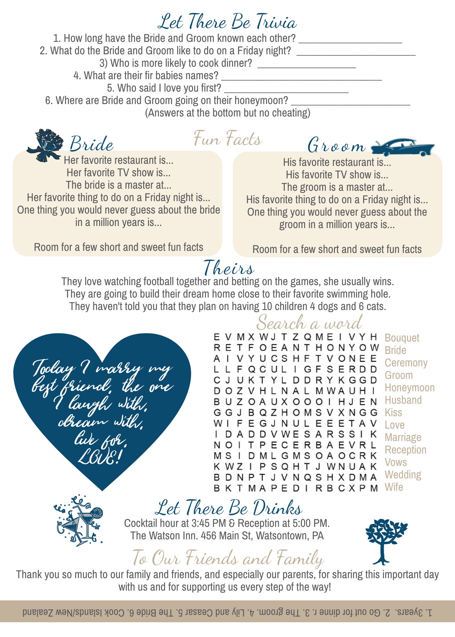 Fun Wedding Program Template 5x7 DEMO Bridal Party Silhouettes in Any ...