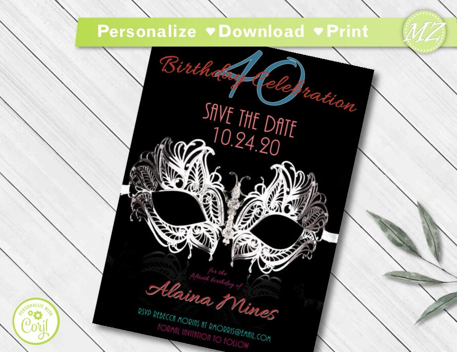 Masquerade Invitation Mask Invite Birthday Graduation Halloween Murder ...