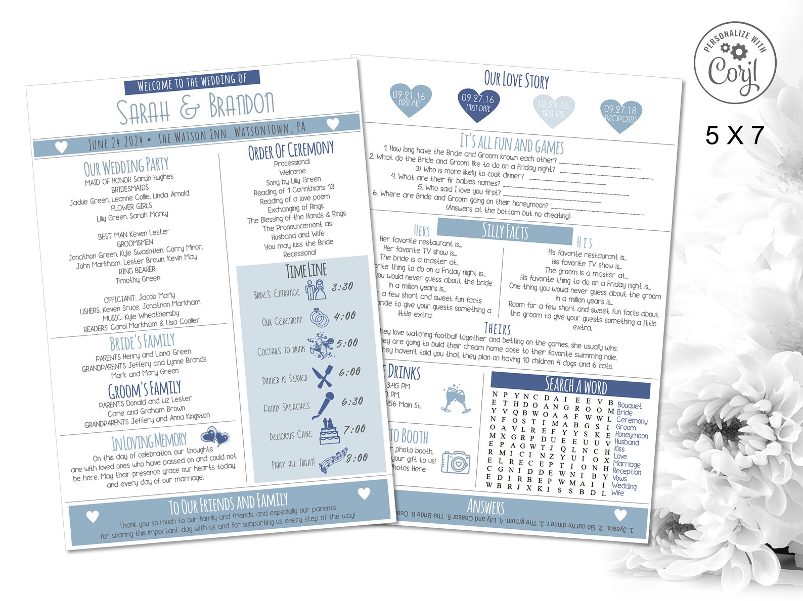 Wedding Program Template Infographic Timeline demo First 5x7 - Etsy