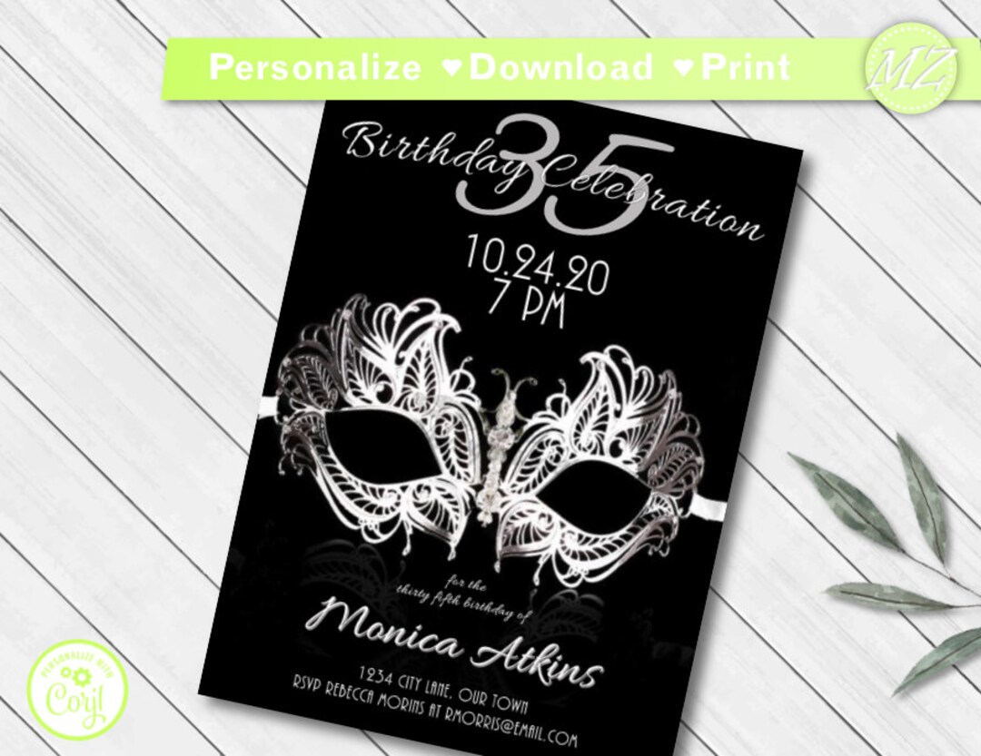 Masquerade Invitation Mask Invite Birthday Graduation Halloween Murder ...