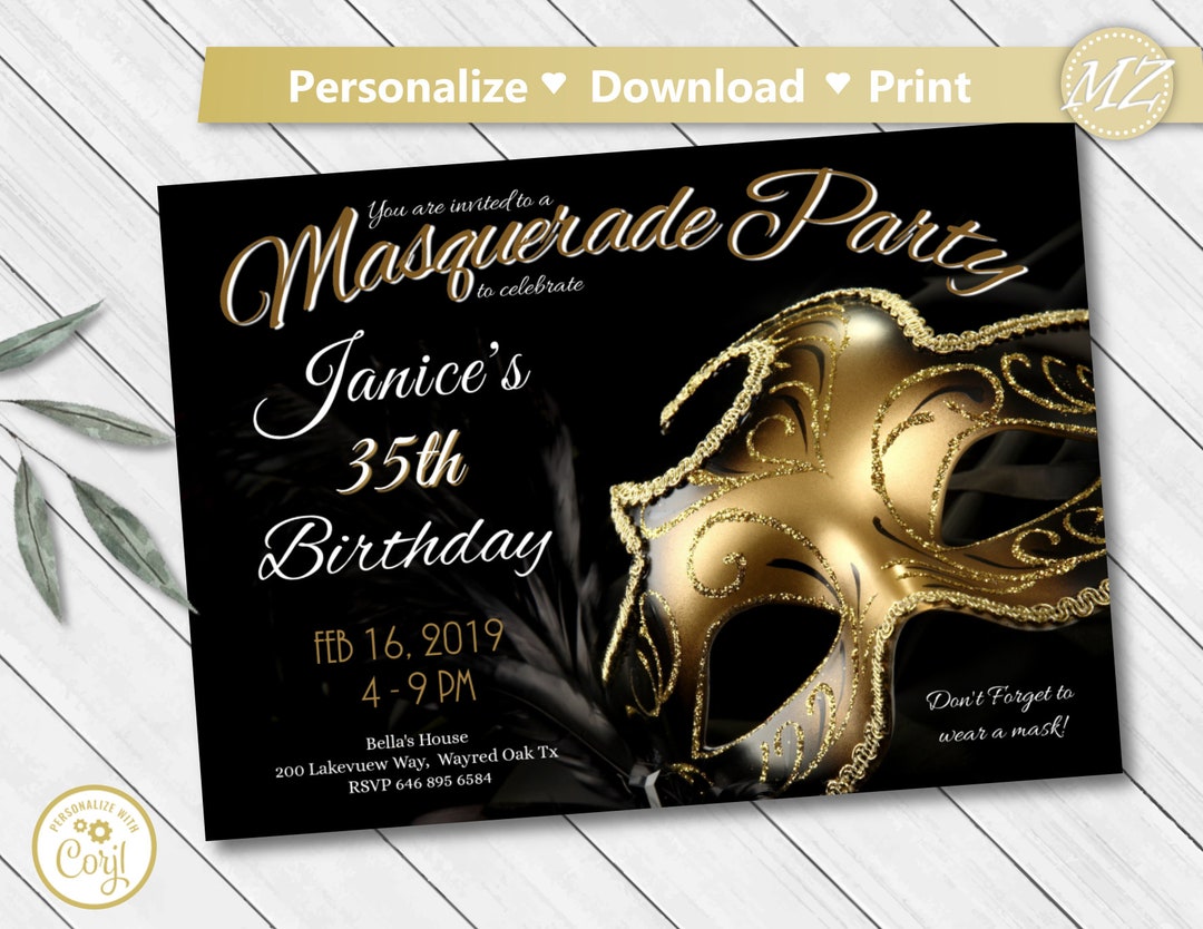 Masquerade Invitation Mask Invite Birthday Party Graduation Bbq ...
