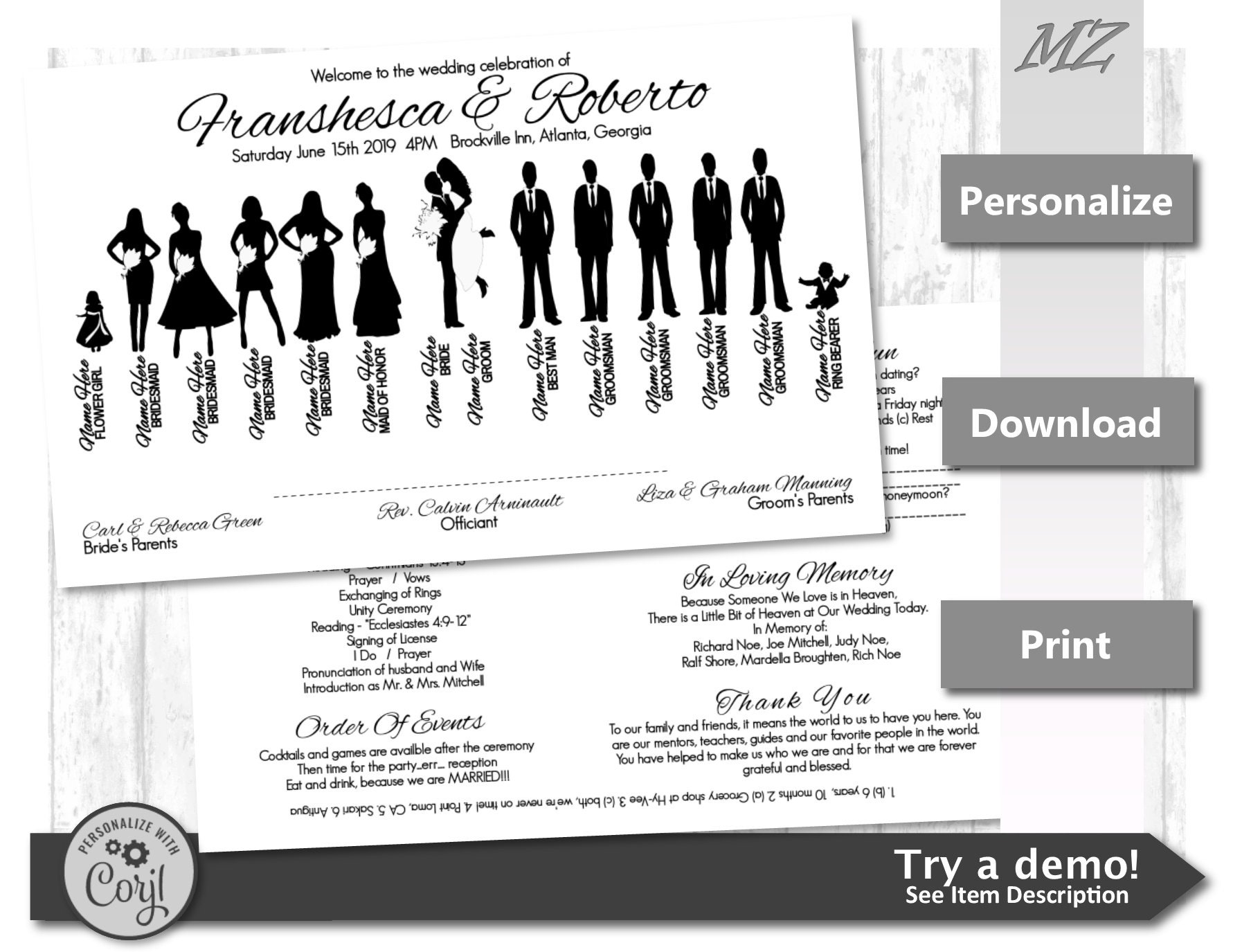 Bridal Party Silhouette Program Template