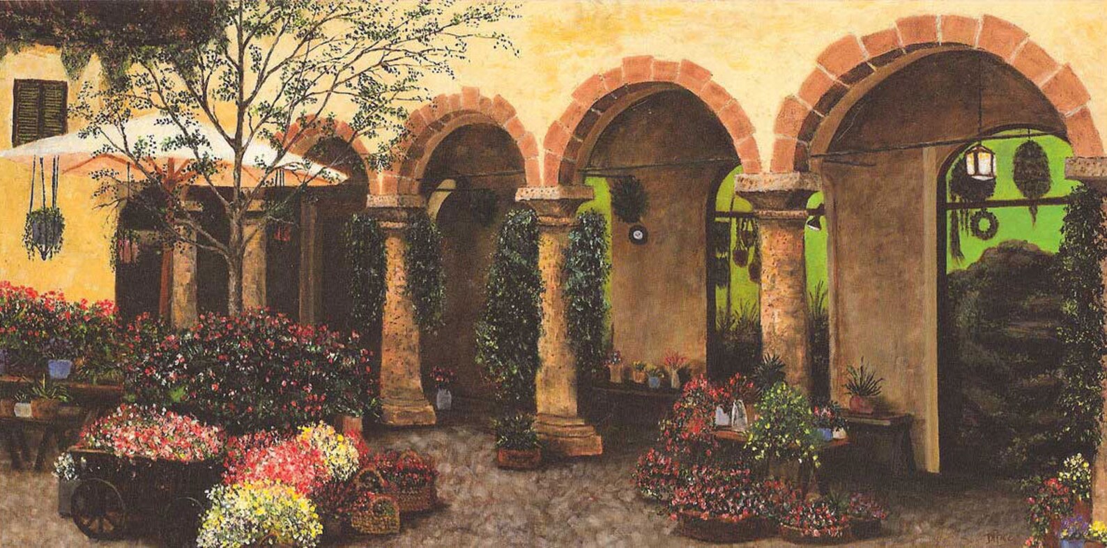 European Courtyard Painting Gallery Quality Giclee of Original Painting ...