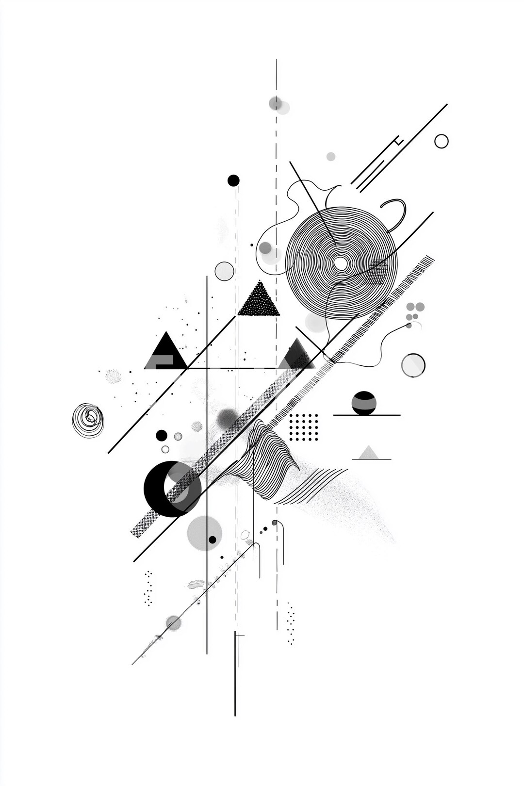 Shapes and Figures Digital Art Print, Kandinsky Abstract Line Art ...