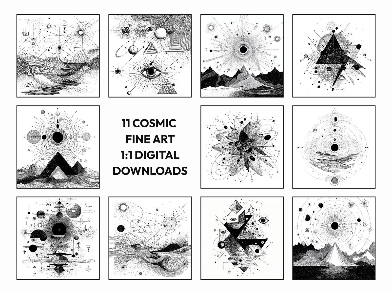 11 Square Cosmic Wall Prints, Sacred Geometry Art Bundle, Digital ...