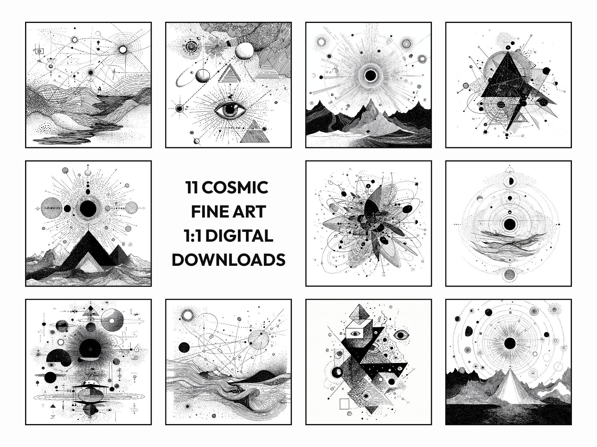 11 Square Cosmic Wall Prints, Sacred Geometry Art Bundle, Digital ...