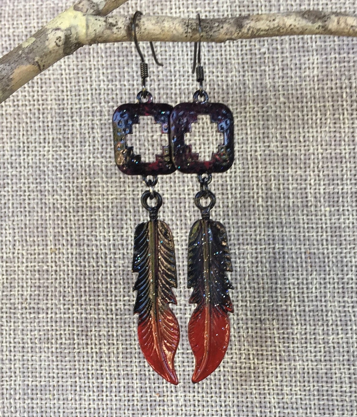 Red and Black Boho/western Hand Painted Earrings - Etsy